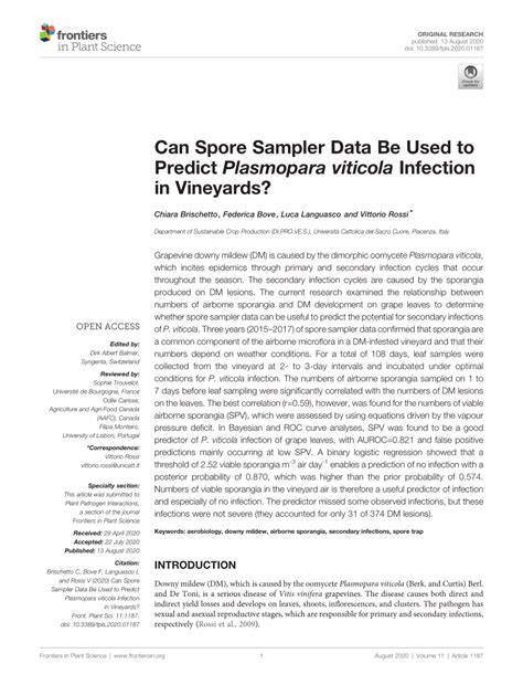 Pdf Can Spore Sampler Data Be Used To Predict Plasmopara Viticola