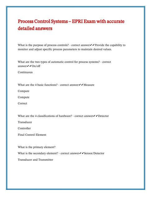 Process Control Systems Epri Exam With Accurate Detailed Answers