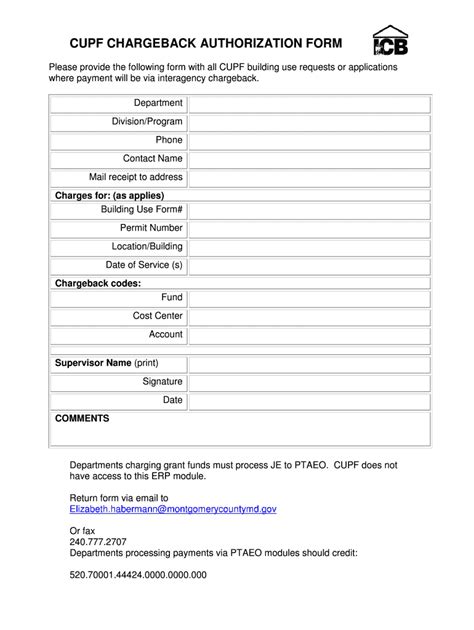 Fillable Online Montgomerycountymd Chargebacks Authorization Form