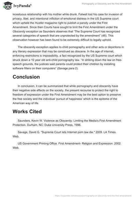 Pornography Or Obscenity And The First Amendment 542 Words Essay
