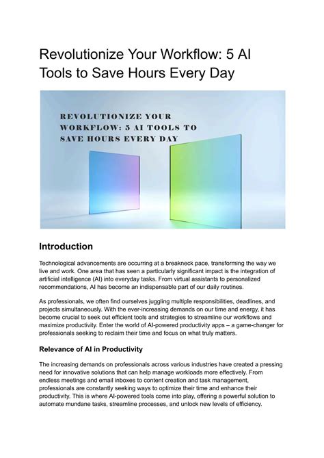 Revolutionize Your Workflow 5 Ai Tools To Save Hours Every Day Pdf