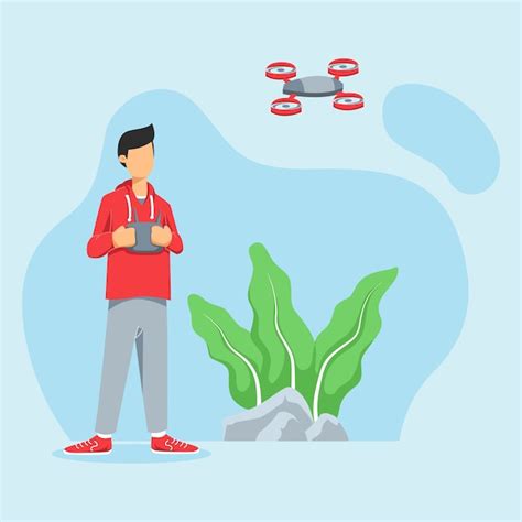Premium Vector Man With Flying Drone Flat Design