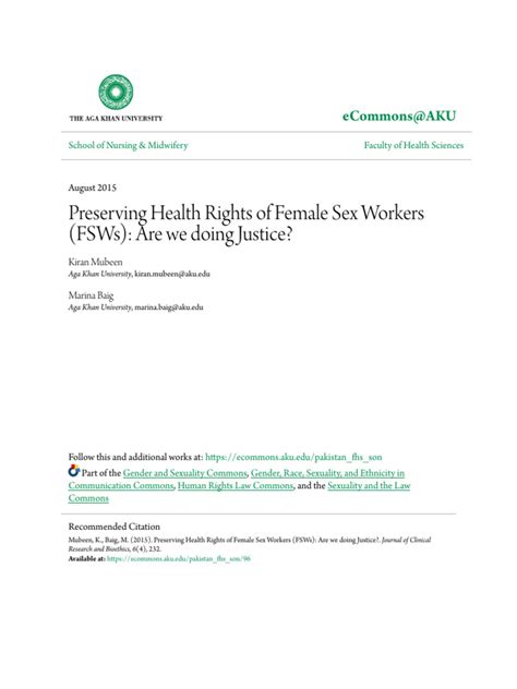 Health Rights Of Female Sex Workers Pdf Autonomy Birth Control