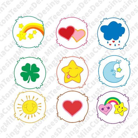 9 Care Bears Belly Badges Digital Files Cricut Silhouette Png Svg