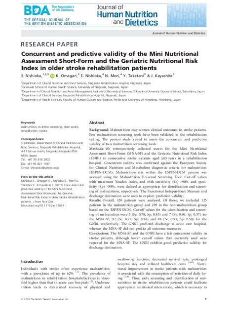 Pdf Concurrent And Predictive Validity Of The Mini Nutritional