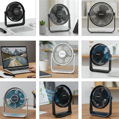 Collage Of Small Desk Fans In Various Settings Fans Have Circular