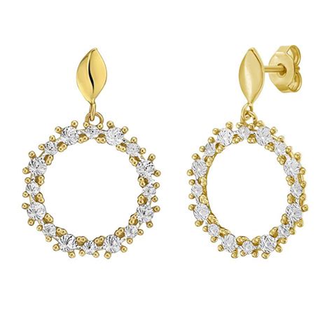 14k Two Tone Gold Diamond Cut Circle Drop Earrings Jje15299