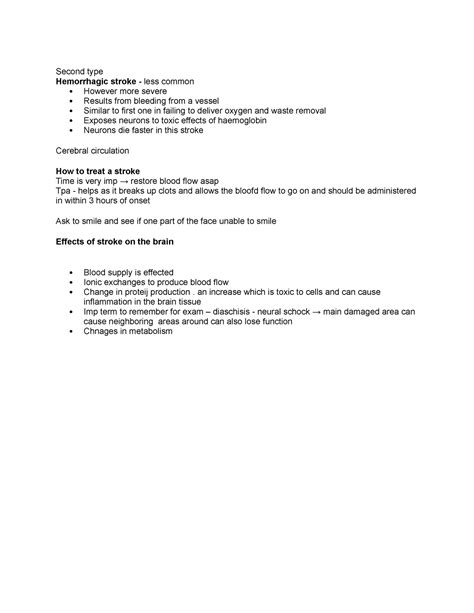 Stroke Notes Second Type Hemorrhagic Stroke Less Common However