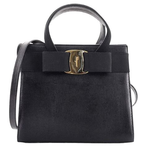 Salvatore Ferragamo Convertible Vara Bow Tote Lizard Embossed Leather