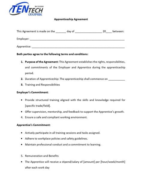 Apprenticeship Agreement Terms Pdf