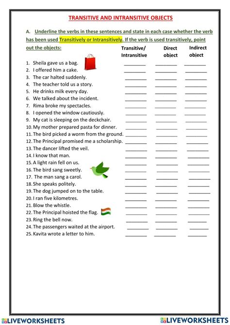 Transitive Intransitive Verbs Exercise