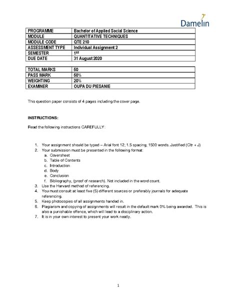 Individual Assignment 2 Qte 210 Quantitative Techniques Analysis