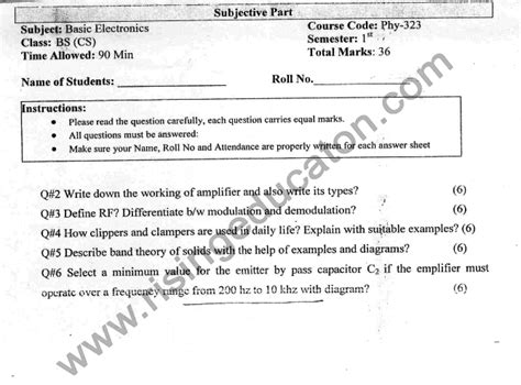 Phy 323 Basic Electronics Bscs Gcuf Past Paper 2023 Education Hub
