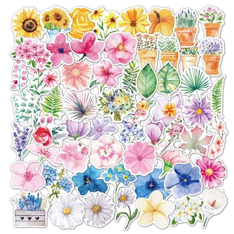 60pcs Flower Stickers For Notebooks Stationery Lap Grandado