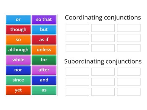 Coordinating Subordinating Conjunctions Group Sort