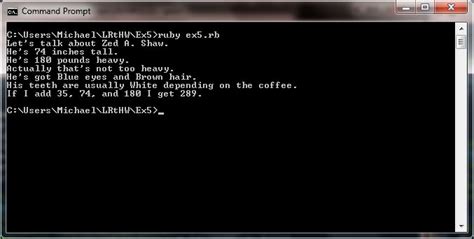 Testhead Exercise 5 More Variables And Printing Learn Ruby The Hard