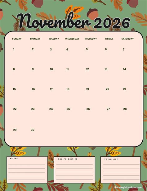 November 2026 Calendars 52 Free Printable Pdfs