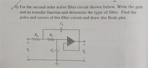 Solved For The Second Order Active Filter Circuit Shown