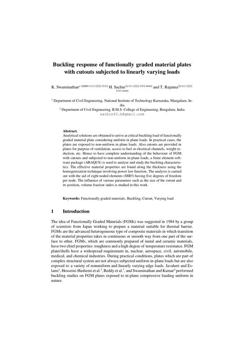 Pdf Buckling Response Of Functionally Graded Material Plates With Cutouts Subjected To
