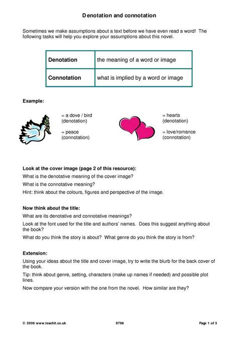 Denotation And Connotation Worksheet Denotation And Connotation