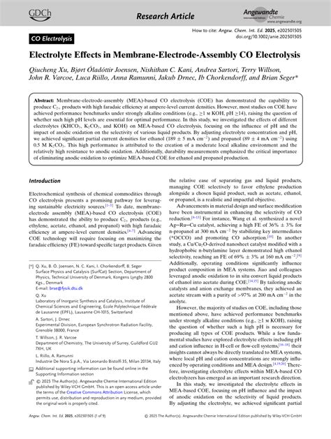 Pdf Electrolyte Effects In Membrane‐electrode‐assembly Co Electrolysis