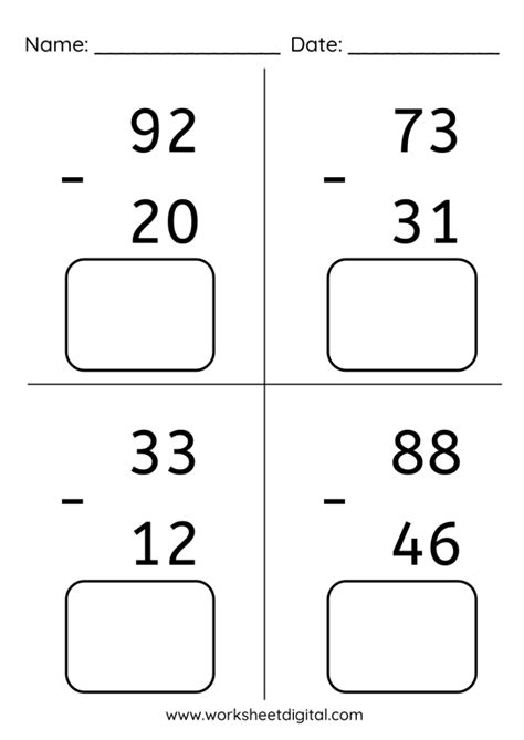 subtraction two digits no regrouping sums for grade 1 and 2