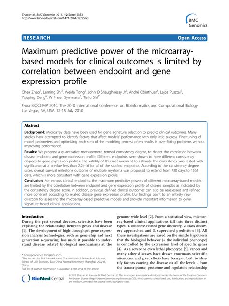 Pdf Maximum Predictive Power Of The Microarray Based Models For