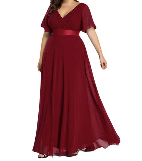 Vestido Elegante De Fiesta Largo Guinda Vino Para Mujer Manga Ancha