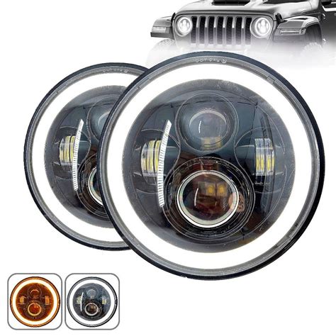 Par Farol 7 Polegadas Angel Eyes Defender Led Jeep Troller Fusca Kombi Drl Seta Universal