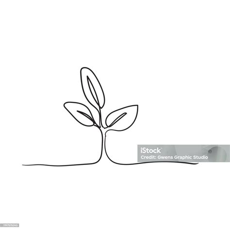 단일 연속 라인 아트 성장 새싹 손으로 그린 낙서 스타일 한붓그리기에 대한 스톡 벡터 아트 및 기타 이미지 한붓그리기 환경 보전 0명 Istock