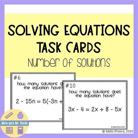 There Are Task Cards Where Students Will Be Asked To Solve Multistep Equations With Variables