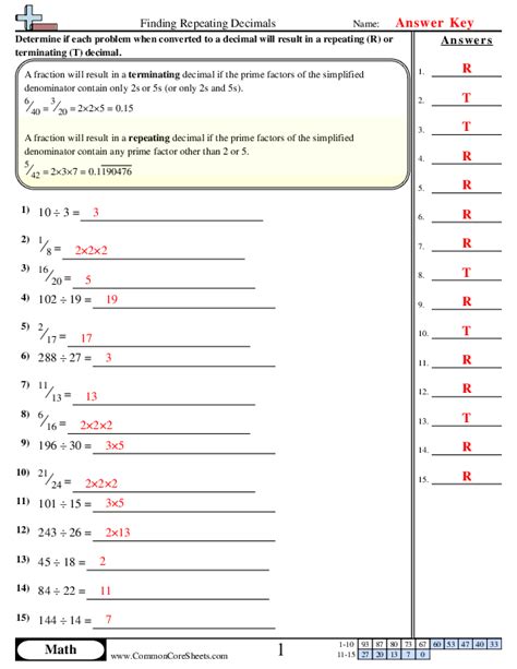 Quiz And Worksheet Writing Repeating Decimals As Fractions
