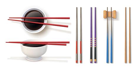 Realistic Chopstick Designs And Bowl With Soy Sauce Traditional