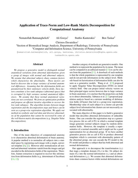 Pdf Application Of Trace Norm And Low Rank Matrix Decomposition For Computational Anatomy