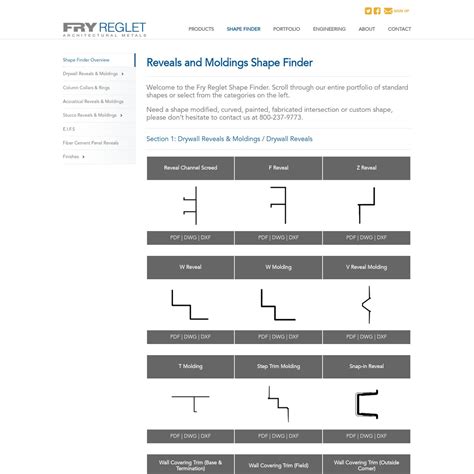 Fry Reglet Shape Finder Portfolio Of Standard Shapes And Categories
