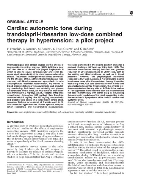 Pdf Cardiac Autonomic Tone During Trandolapril Irbesartan Low Dose