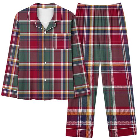 Diufon 2 Piece Sleepshirt Suits For Women Plaid Pajamas Set Wide Leg