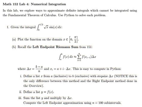 Math 152 Lab 4 Numerical Integration In This Lab We Explore Ways To