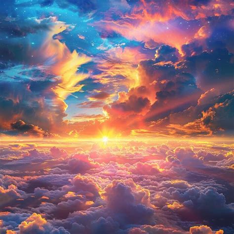 Heavenly Sky Sunset Above The Clouds Abstract Illustration Extra Wide