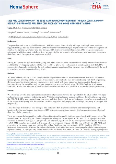 Pdf S128 Aml Conditioning Of The Bone Marrow Microenvironment Through Ccr1 Ligand Up