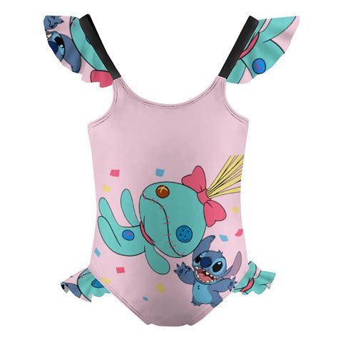 Stitch Swimsuit For Girl Cute Teen Girls One Piece Ruffle Trim Bathing