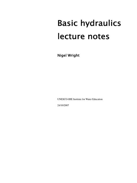 Basic Hydraulics Lecture Notes Pdf Fluid Dynamics Momentum