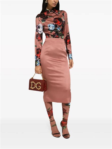 Dolce And Gabbana Silk Satin Pencil Midi Skirt Pink Farfetch