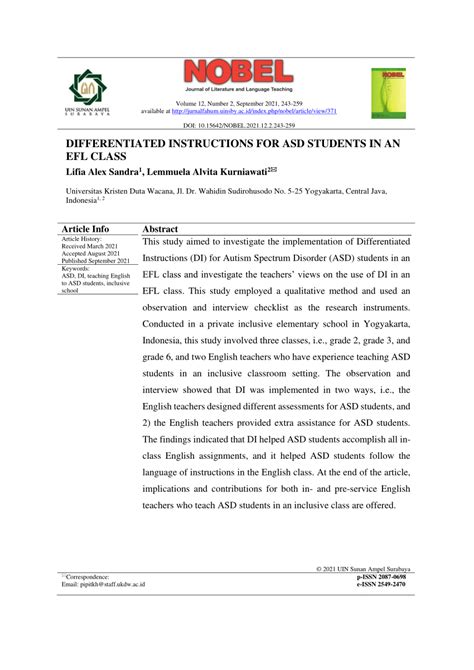 Pdf Differentiated Instruction For Asd Students In An Efl Class