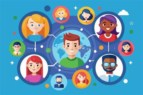 A Colorful Digital Illustration Showing Diverse Profiles Interacting Through Social Networks And