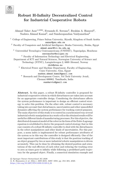 Pdf Robust H Infinity Decentralized Control For Industrial Cooperative Robots