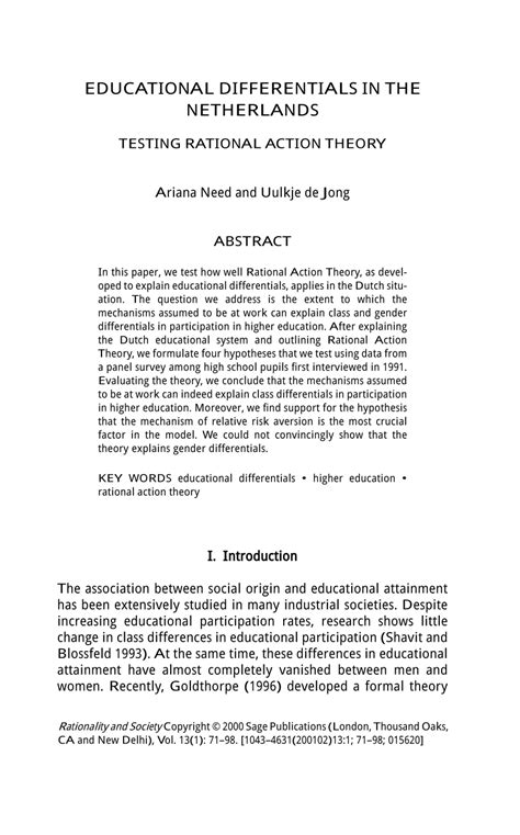Pdf Educational Differentials In The Netherlands Testing Rational Action Theory