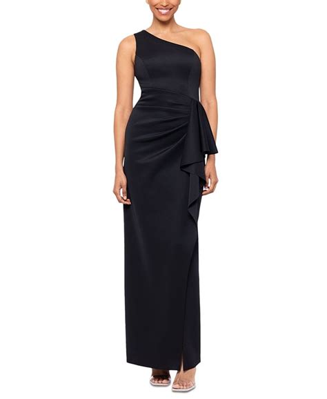 Xscape Womens One Shoulder Ruffled Long Fit And Flare Dress Macys