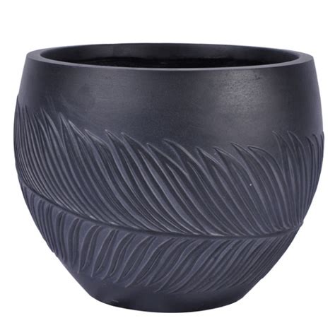 Idealist Lite Leaf Embossed Black Ball Planter Outdoor Plant Pot D37