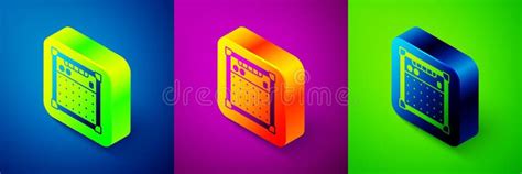 Isometric Guitar Amplifier Icon Isolated On Blue Purple And Green